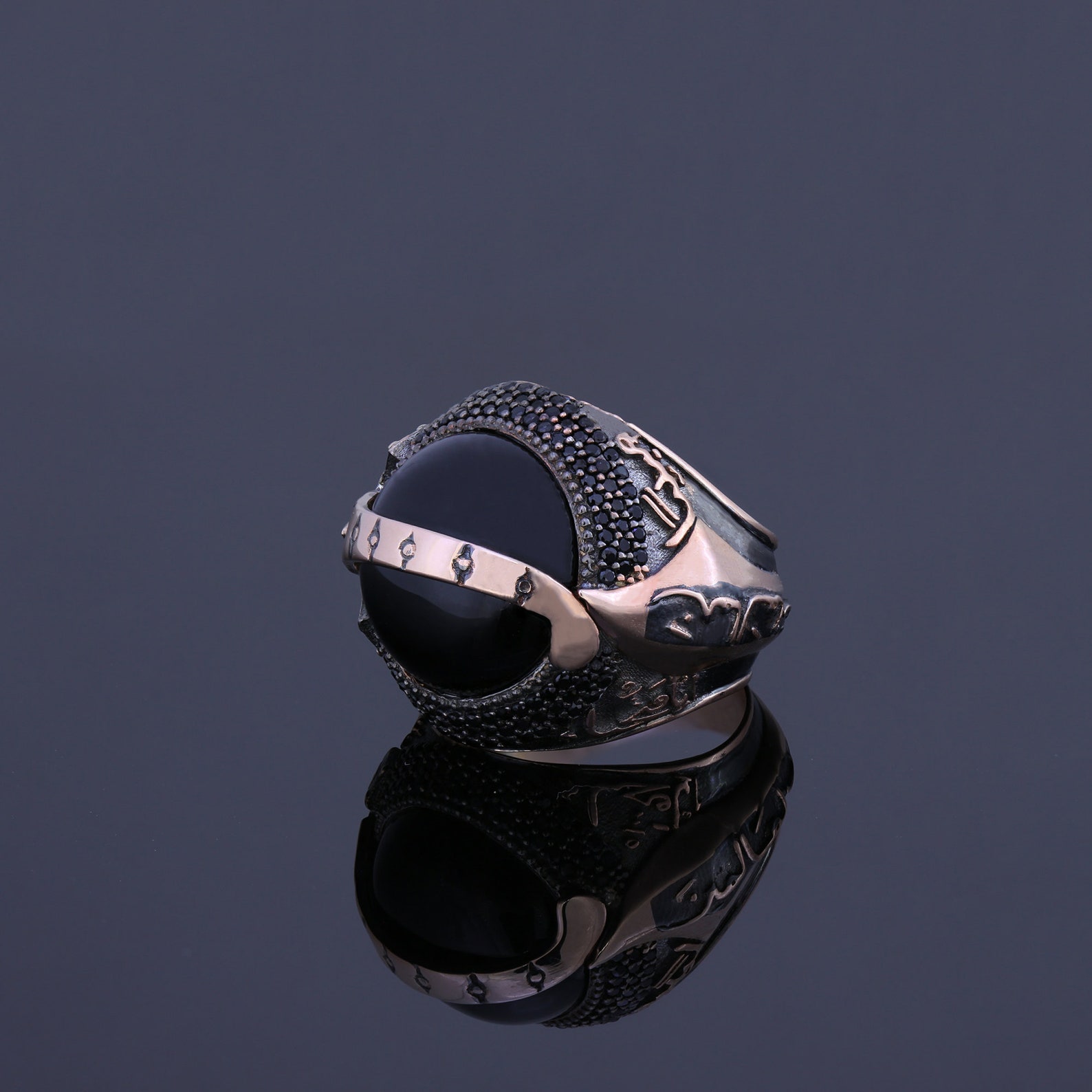 Sultan Sword Ring Men Onyx Gemstone Unique Silver Historical Islamic ...