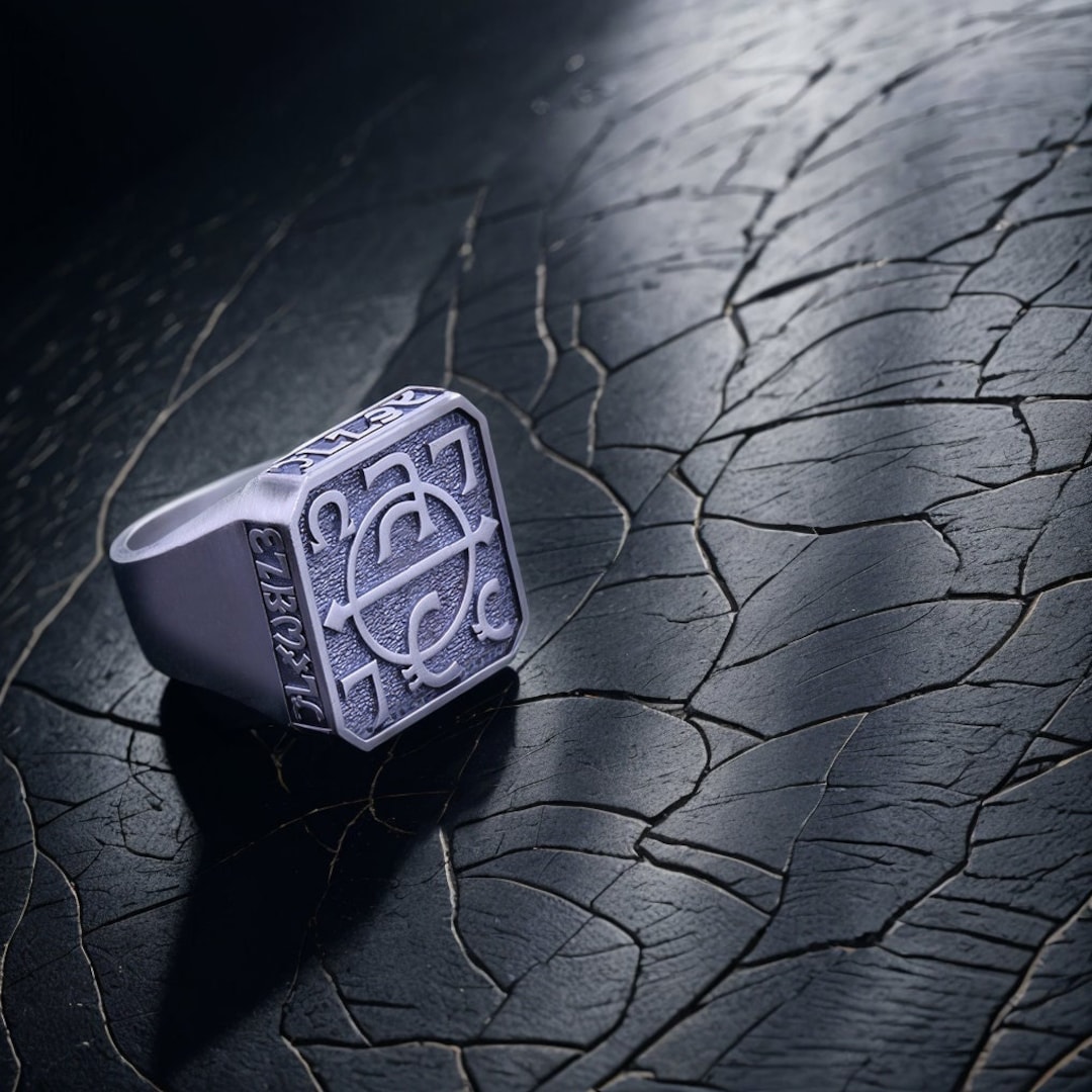 Octagon Pele Ring Archangel Engraved Occult Jewelry John Dee Edward ...