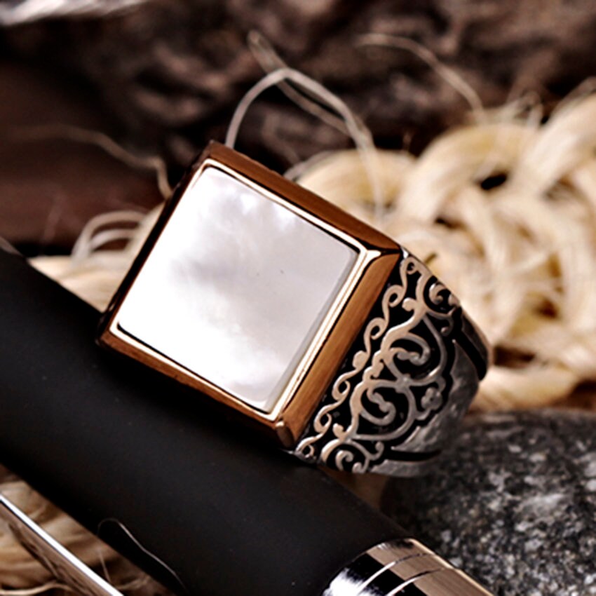 Mens White Pearl Anniversary Ring Engraved Sterling Silver | Etsy