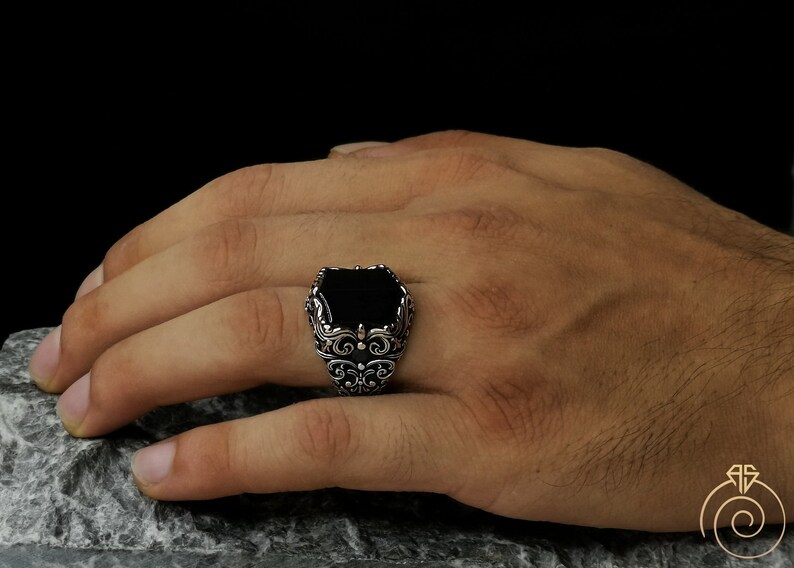 Mens Onyx Heraldic Statement Ring Silver Black Gemstone Shield - Etsy