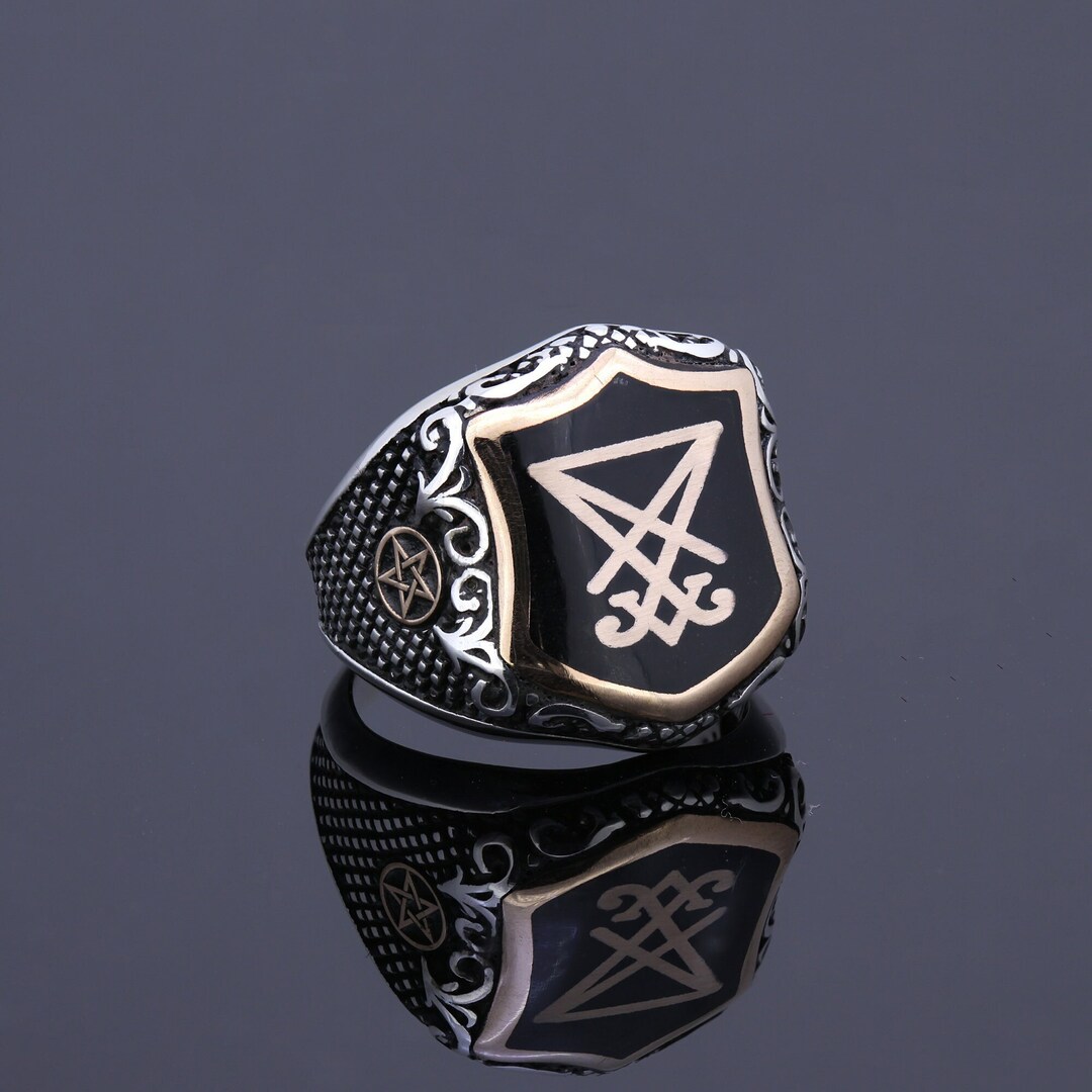 Unique Mens Sigil of Lucifer Ring, Satanic Silver Jewelry With ...