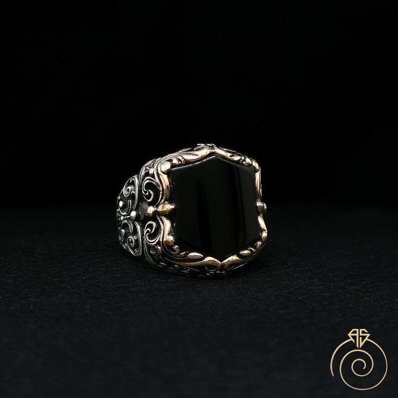 Mens Onyx Heraldic Statement Ring Silver Black Gemstone Shield - Etsy