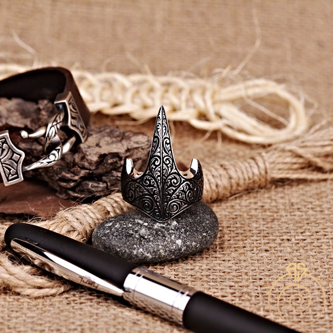 Men Thumb Ring Viking Archer Black Ring Unique Engraved - Etsy