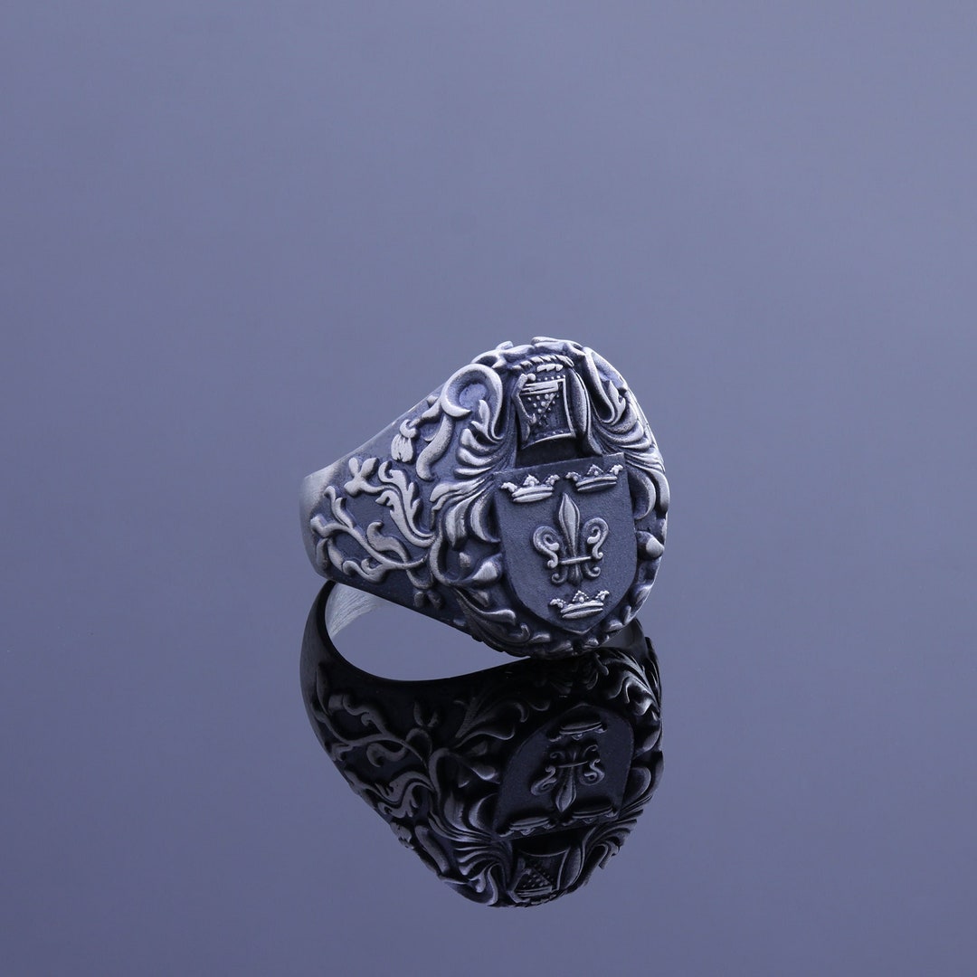 Custom Family Crest Ring, Real 3d Carved Wax Seal Heraldic Jewelry ...