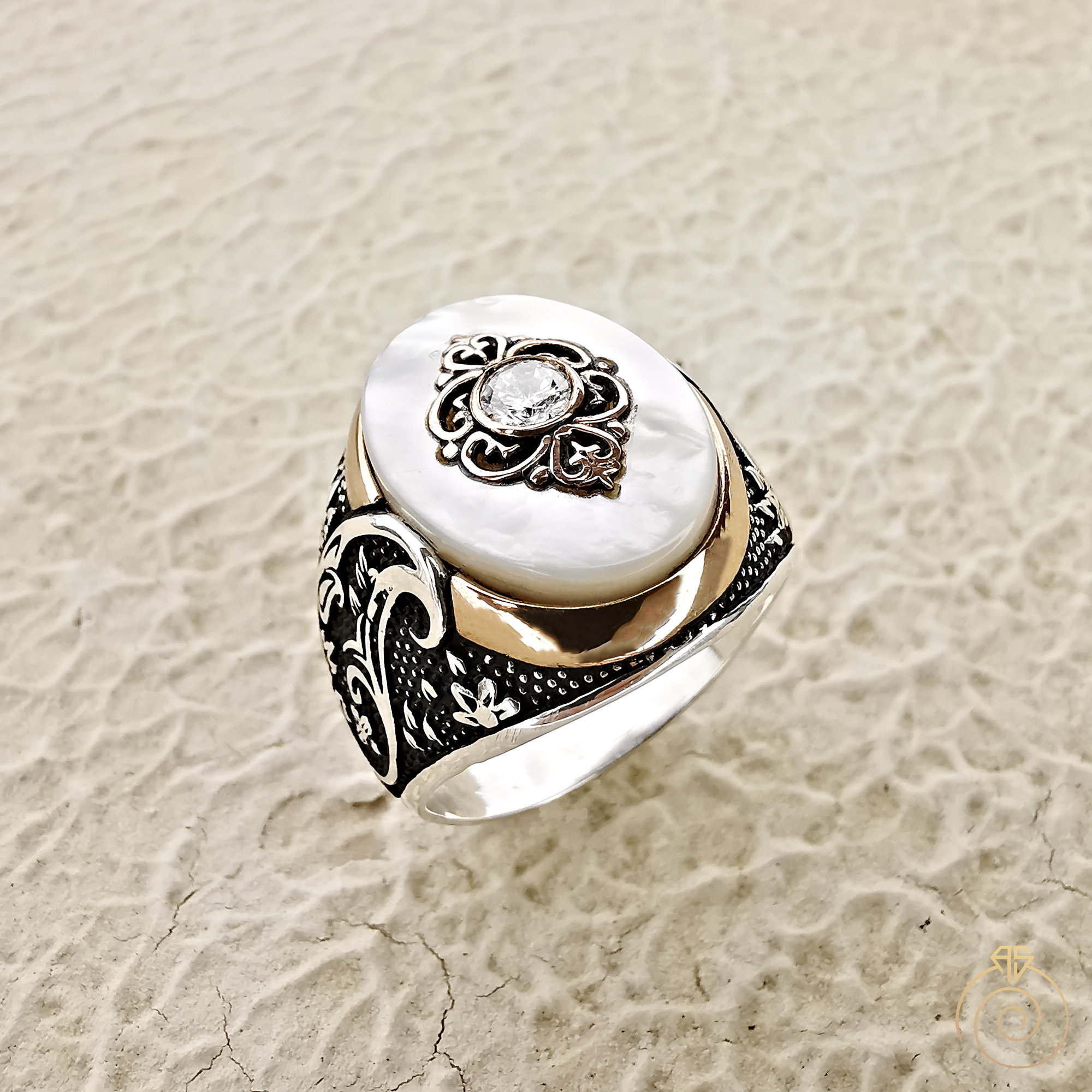 Mens White Gemstone Cocktail Ring Custom Sterling Silver | Etsy