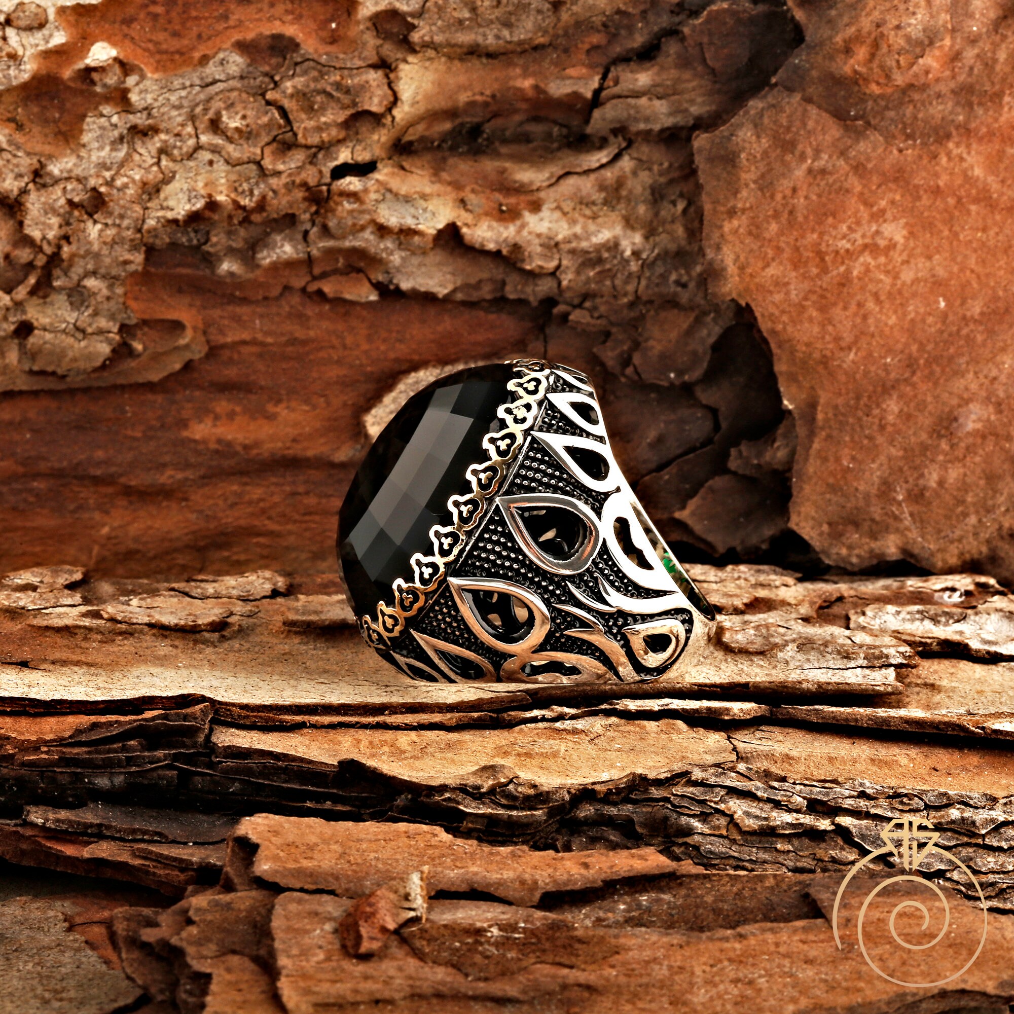 Men Emerald Big Ring For Men Unique Huge Carved Engrave | Etsy