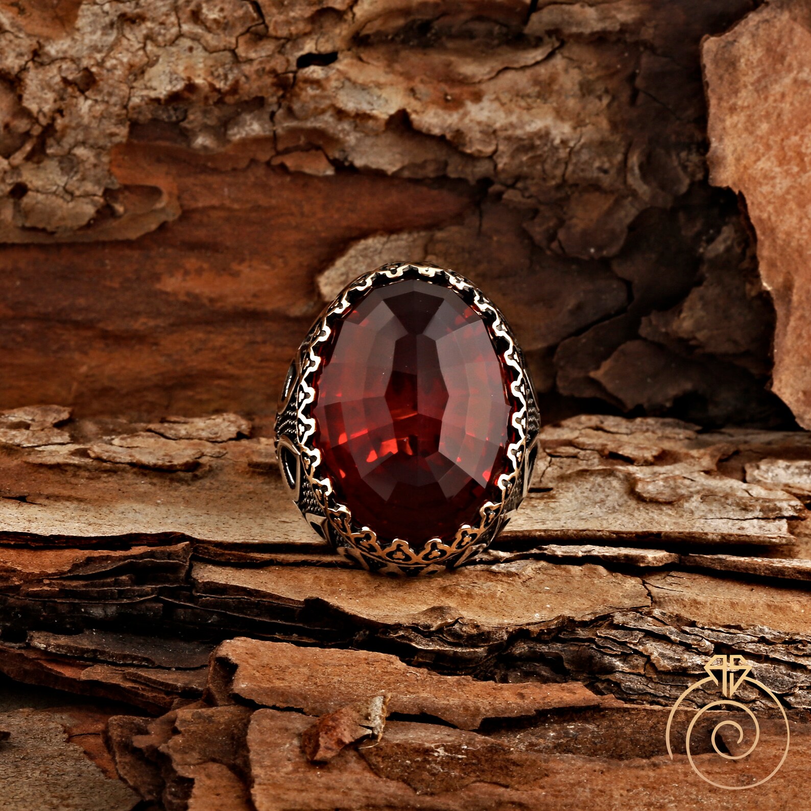 Mens Ruby Carved Ring Red Stone Vintage Silver Ring Huge | Etsy