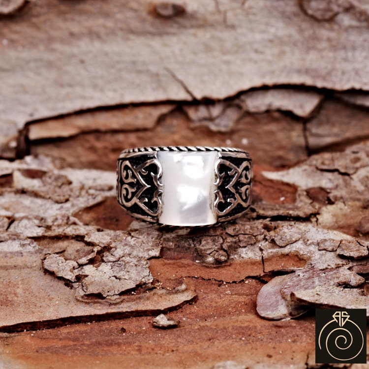 Pearl Gemstone Mens Viking Ring Authentic Sterling Silver | Etsy