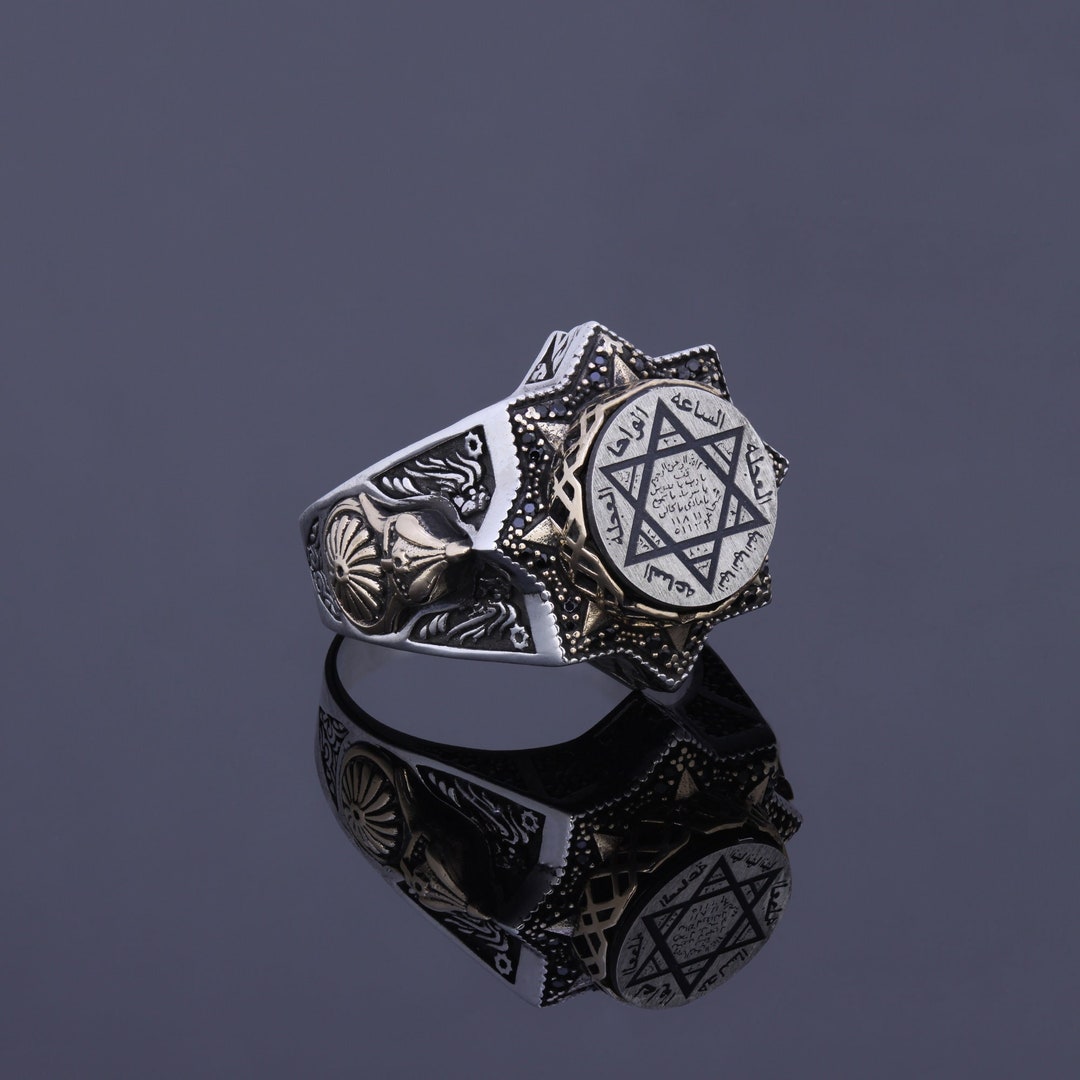 Seal of Solomon Signet Ring, Mens Protection Jewelry Vintage Engraved ...
