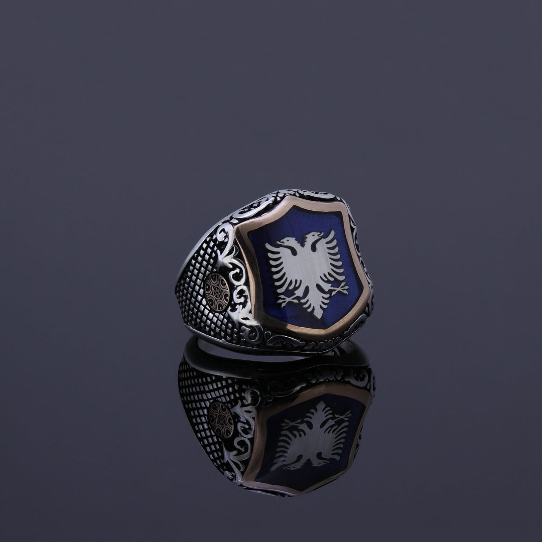 Mens Albanian Eagle Ring, Double Head Eagle Shield Ring, Illyrian Shield Engraved Signet Ring ...