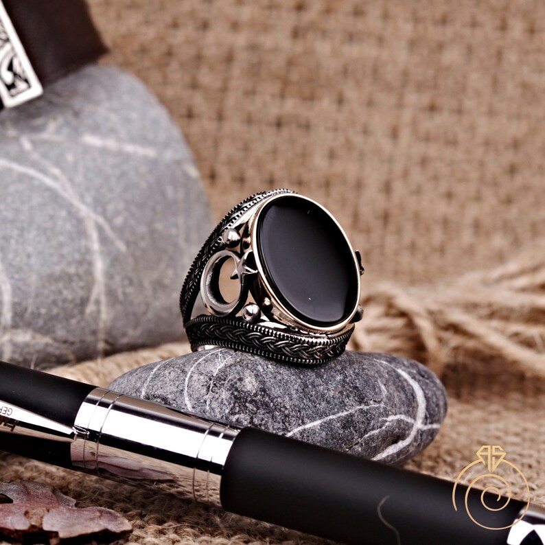 Mens Onyx Occult Ring Vintage Silver Black Stone Signet Ring | Etsy