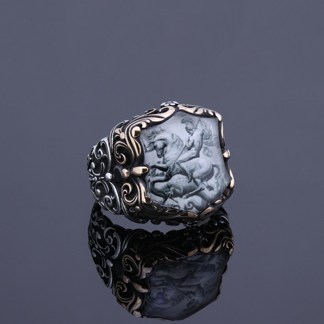 Silver Saint George Signet Ring St George and Kill Dragon Christian ...