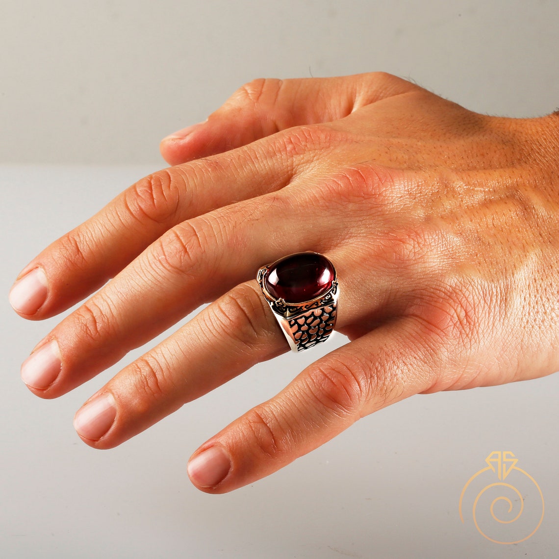 Men Antique Ruby Ring Silver Large Red Stone Vintage | Etsy