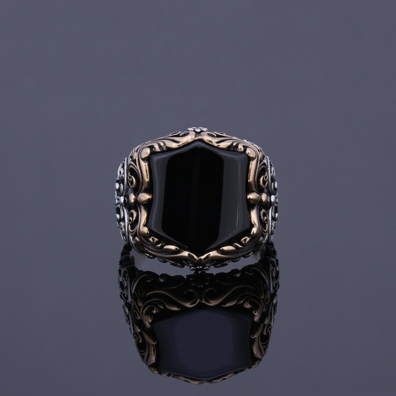 Mens Onyx Heraldic Statement Ring Silver Black Gemstone Shield - Etsy