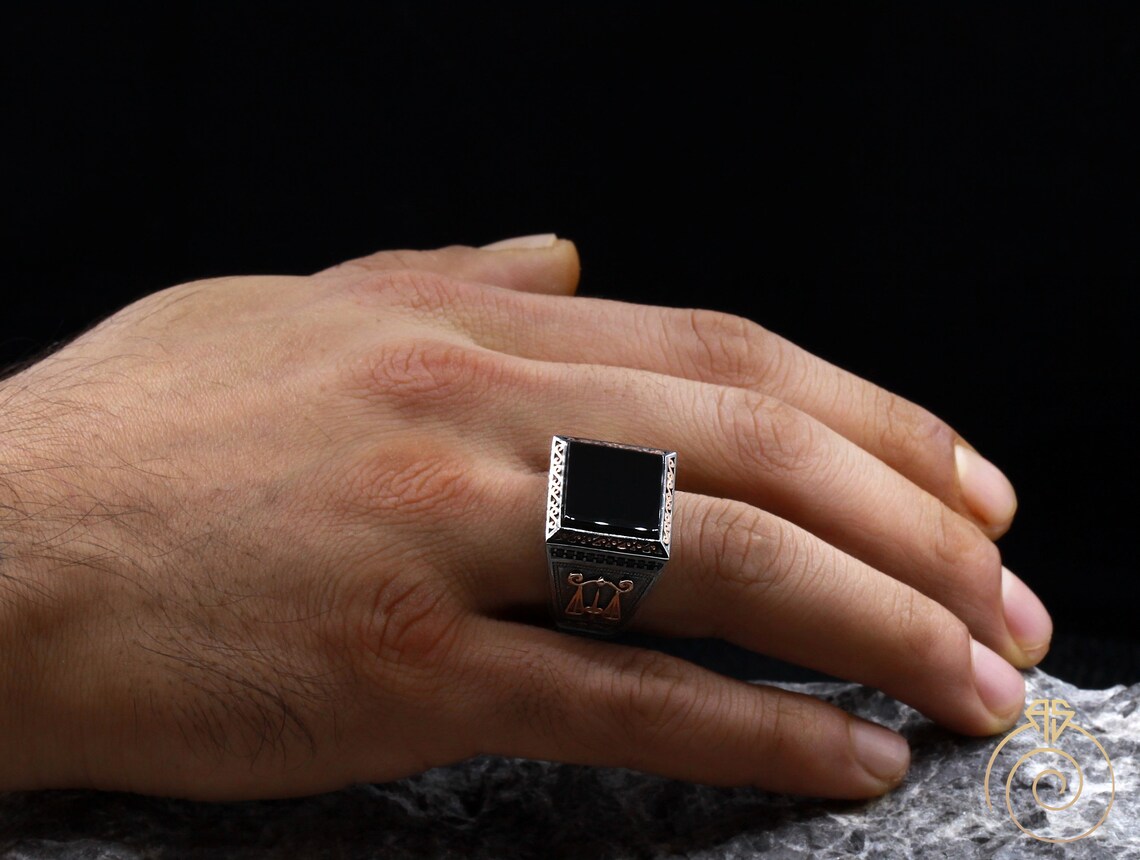 Scales of Justice Ring Square Black Onyx Stone Lawyer Ring - Etsy