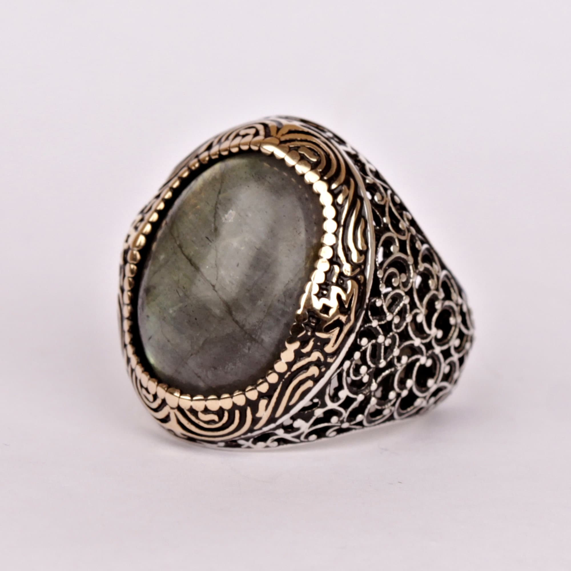 Mens Labradorite Ring, Vintage Silver Green Gemstone Engagement Ring ...