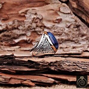 Men Blue Tiger Eye Ring Unique Vintage Engraved Guy | Etsy