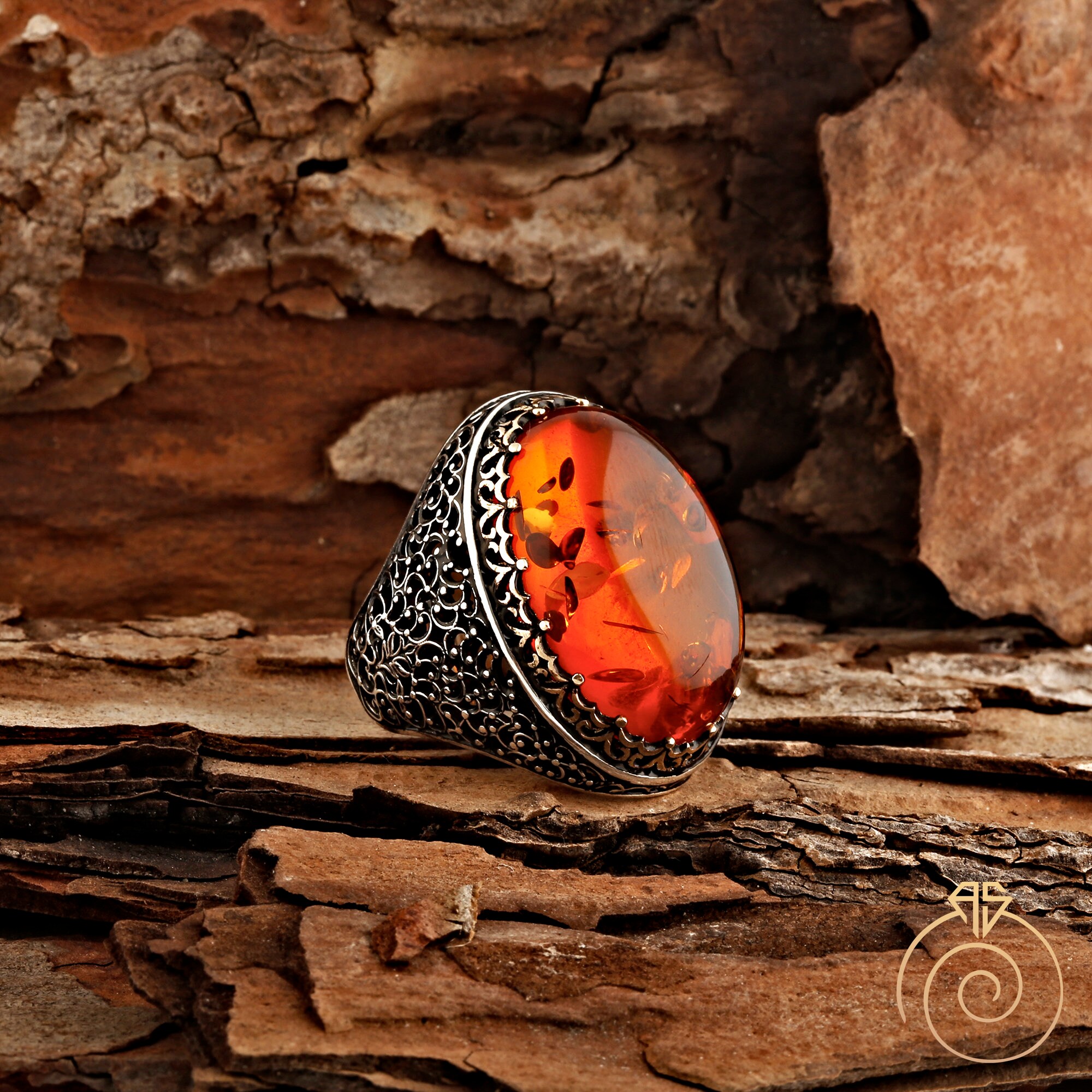 Mens Baltic Amber Ring Gemstone for Men Unique Huge Ring | Etsy