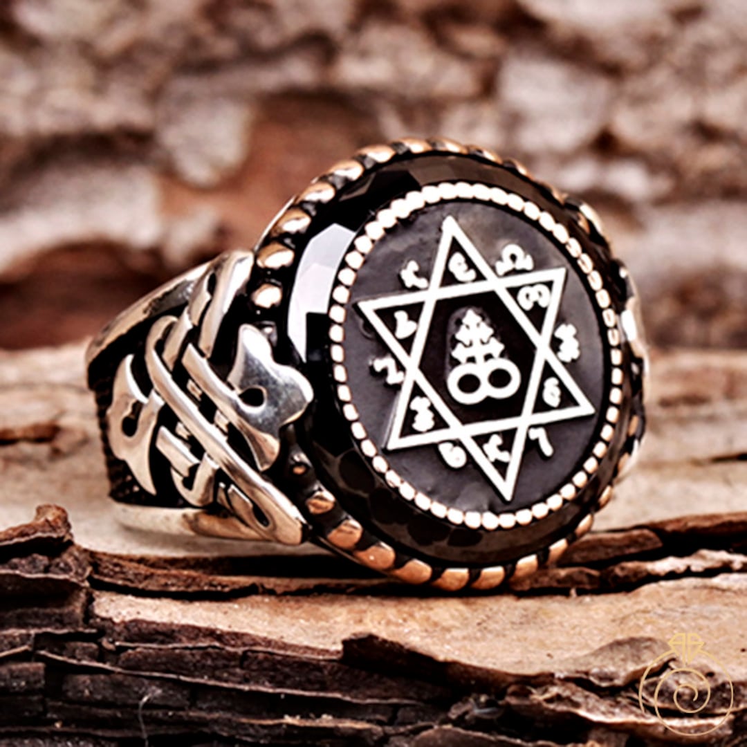 Star of David Leviathan Symbol Enochian Letter Men Ring Custom Wicca ...