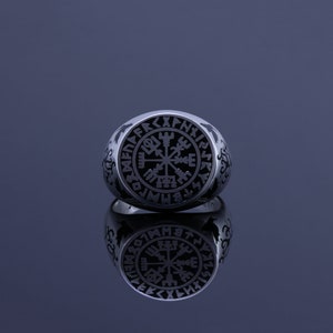Vegvisir Ring Viking Compass Ring Raven Engraved Silver Jewelry ...