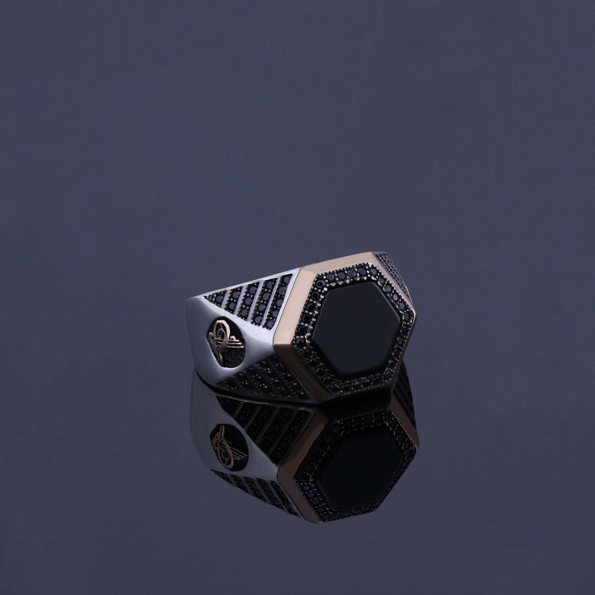 Men's Hexagon Ring Sterling Silver Black Gemstone - Etsy