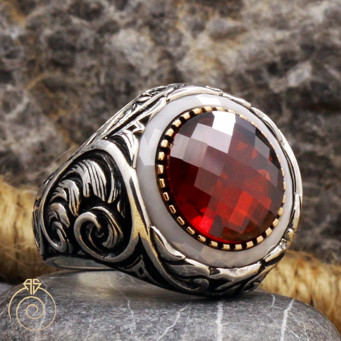 Men's Ring Ruby Vintage Statement Ring Red Stone Unique - Etsy