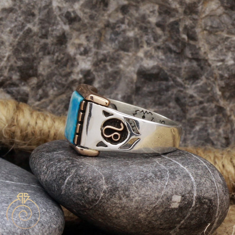Mens Leo Zodiac Ring Unique Turquoise Gemstone Leo Signet - Etsy