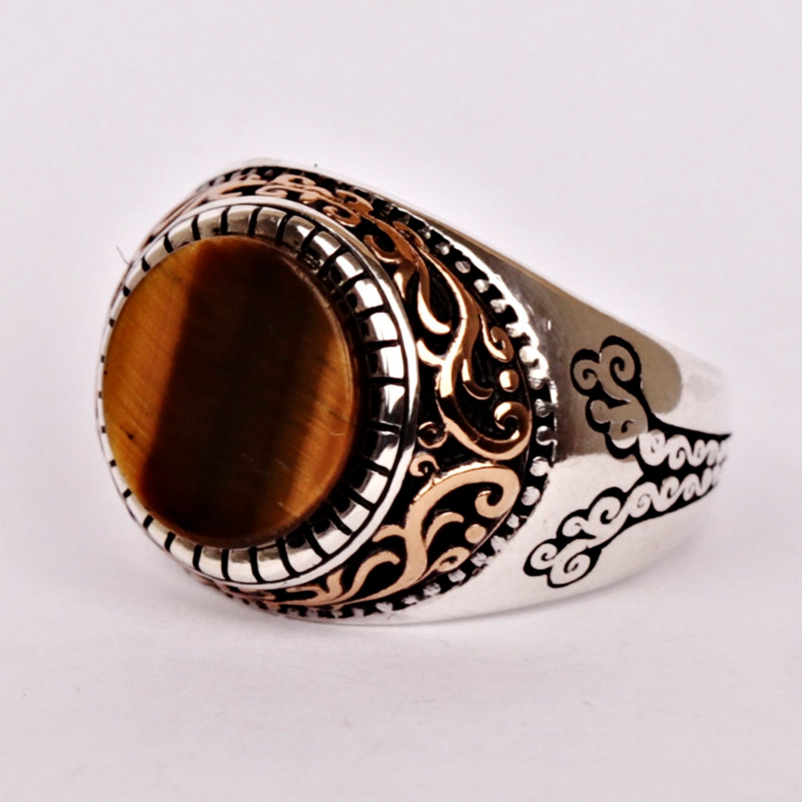 Mens Brown Occult Ring Custom Sterling Silver Tigers Eye | Etsy
