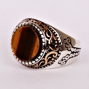 Men’s Brown Occult Ring, Custom Sterling Silver Tiger’s Eye Gemstone ...