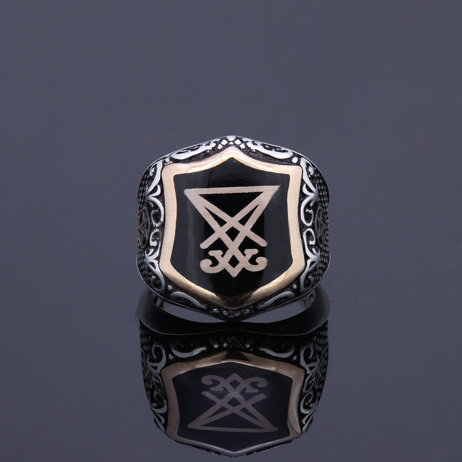 Unique Mens Sigil of Lucifer Ring, Satanic Silver Jewelry With ...