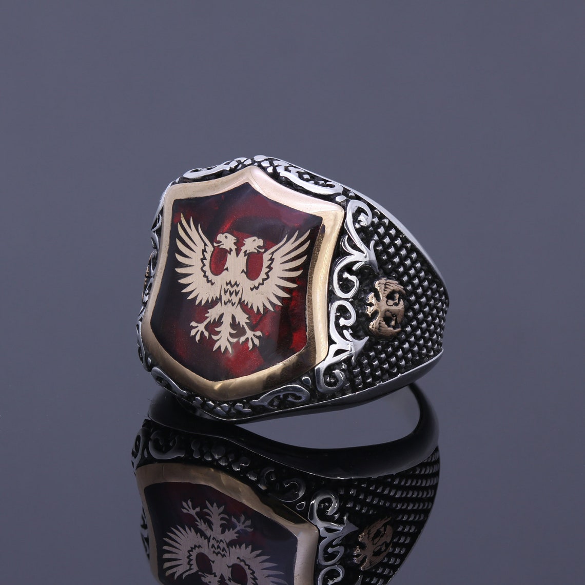 Scottish Rite Ring, Double Head Eagle Shield Personalized Emblem Ring ...
