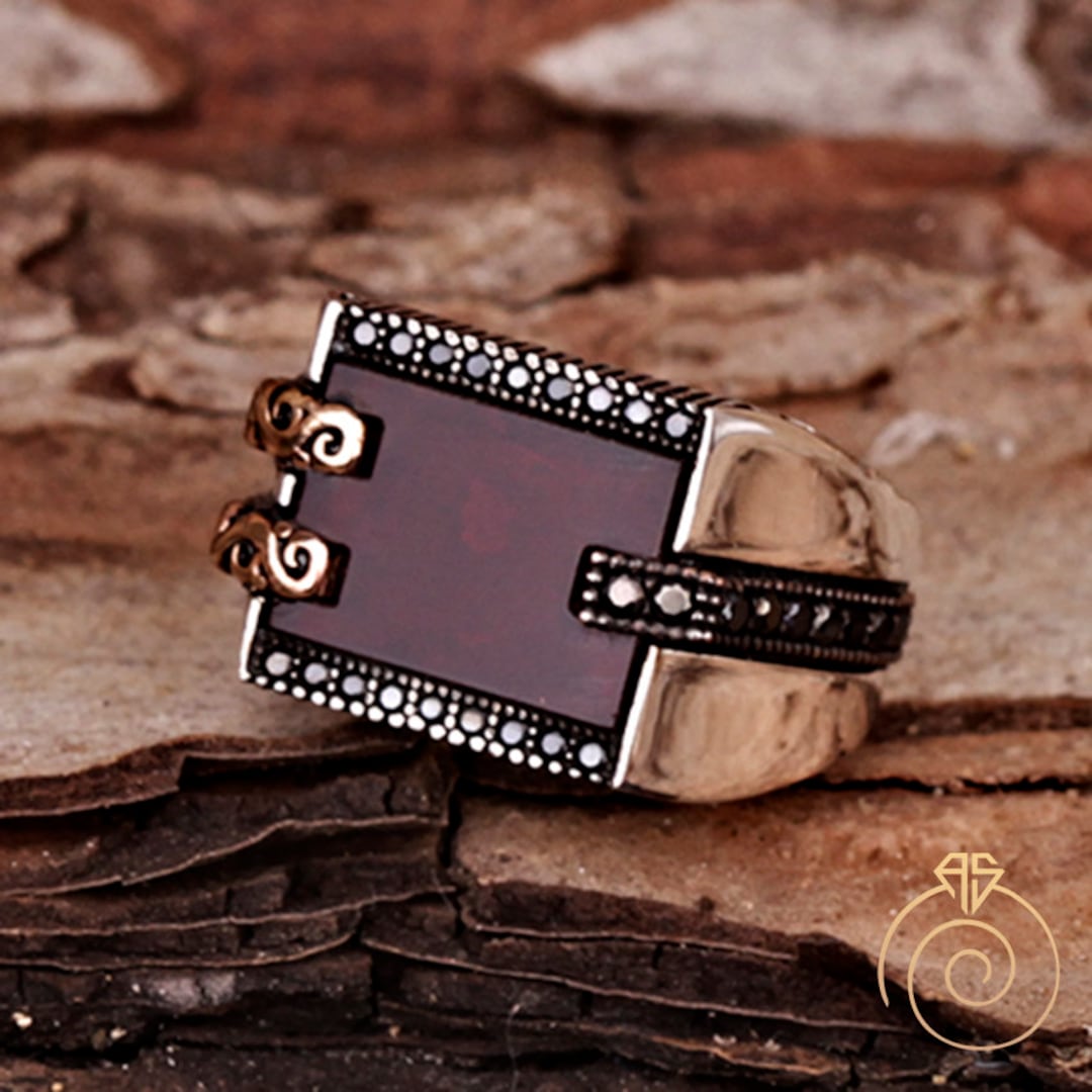 Men’s Aqeeq Gemstone Ring, Mens Anniversary Ring, Silver Agate Wedding ...