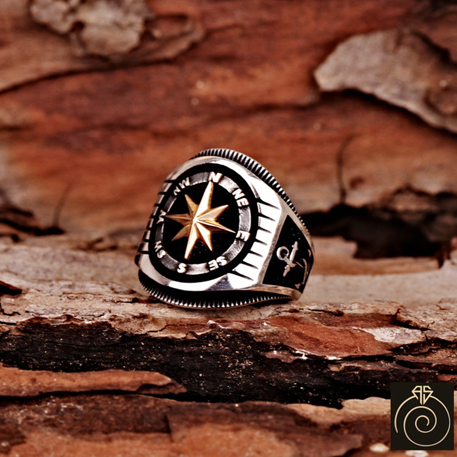 Men's Sterling Silver Compass Signet Ring Vintage - Etsy