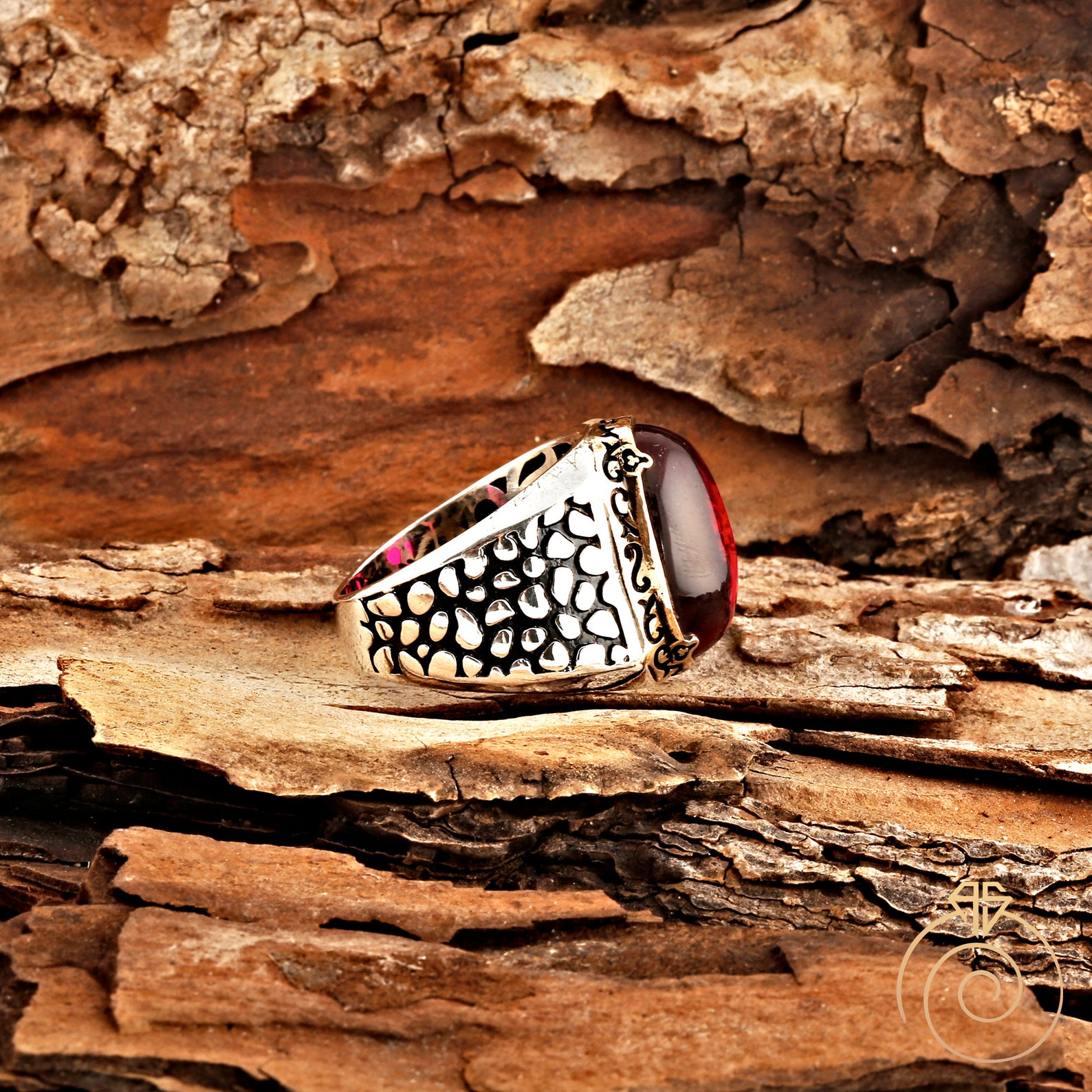 Men Antique Ruby Ring Silver Large Red Stone Vintage | Etsy
