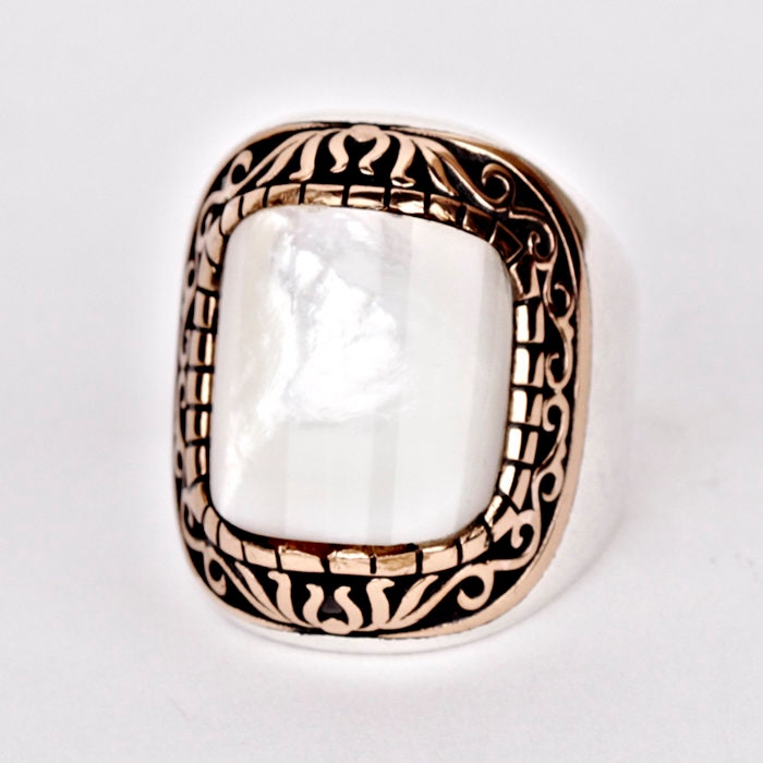 Mens White Gemstone Cocktail Ring Sterling Silver Mother of - Etsy