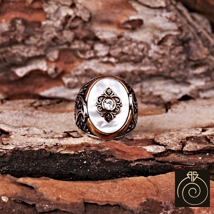 Mens White Gemstone Cocktail Ring Custom Sterling Silver | Etsy