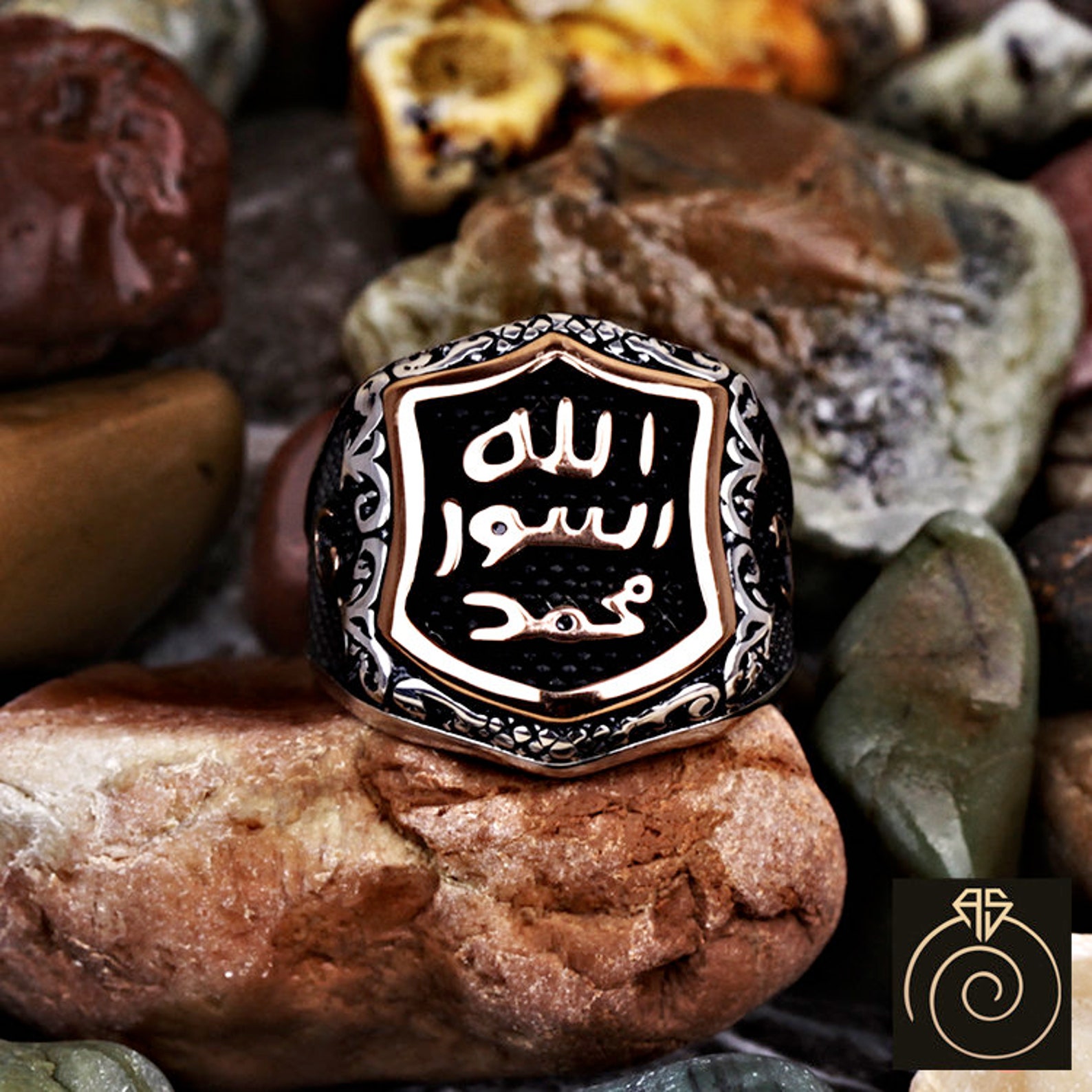 Unique Mens Rings Art Ring for Him Men Silver Engrave Arabic | Etsy