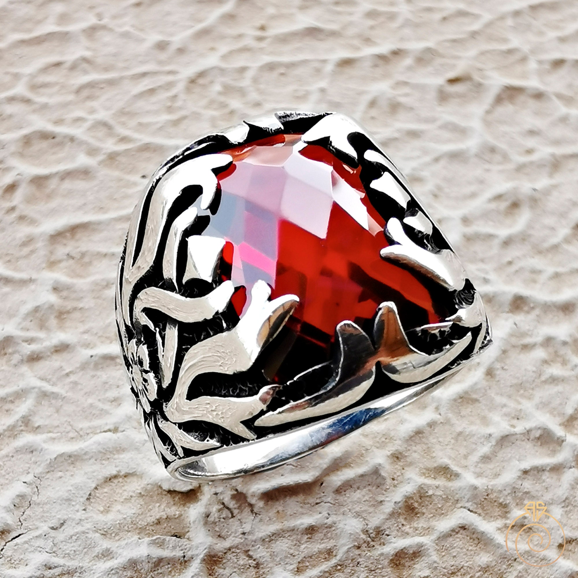 Mens Ruby Anniversary Ring Unique Sterling Silver Red Ivy - Etsy
