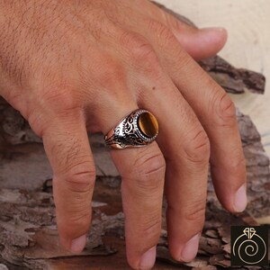 Men’s Brown Occult Ring, Custom Sterling Silver Tiger’s Eye Gemstone ...