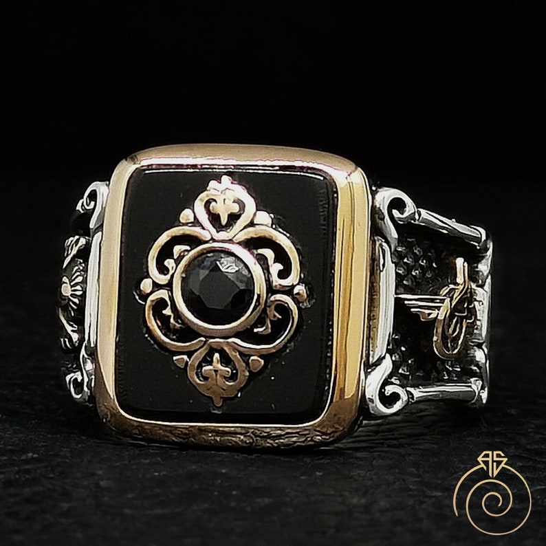 Men's Black Stone Ring Silver Onyx Engagement Ring - Etsy