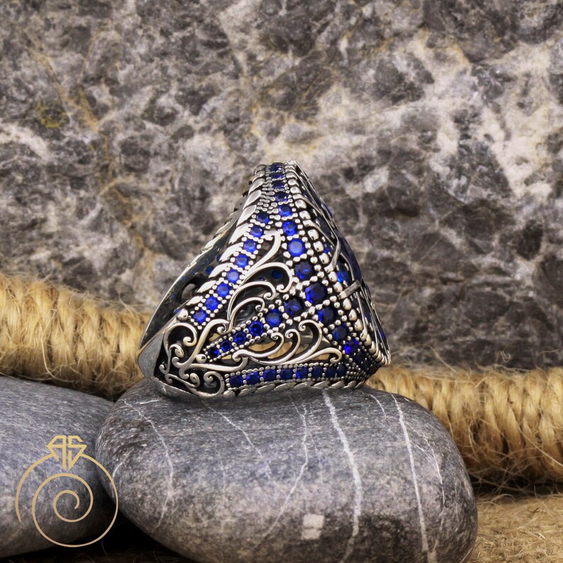 Mens Multi Stone Ring Sapphire Blue Stone Spiral Design - Etsy