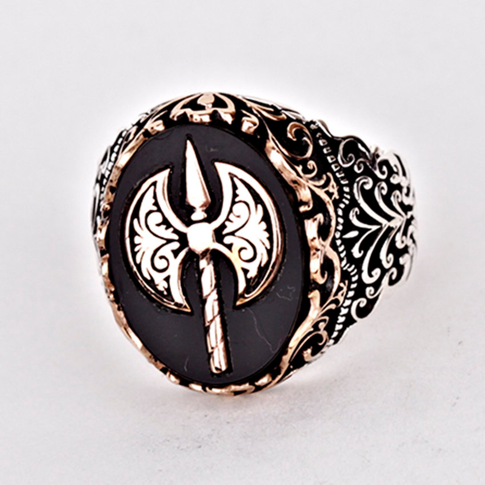 Mens Warrior Rings Ax Onyx Spartan Galdiator Heraldic Ring for - Etsy