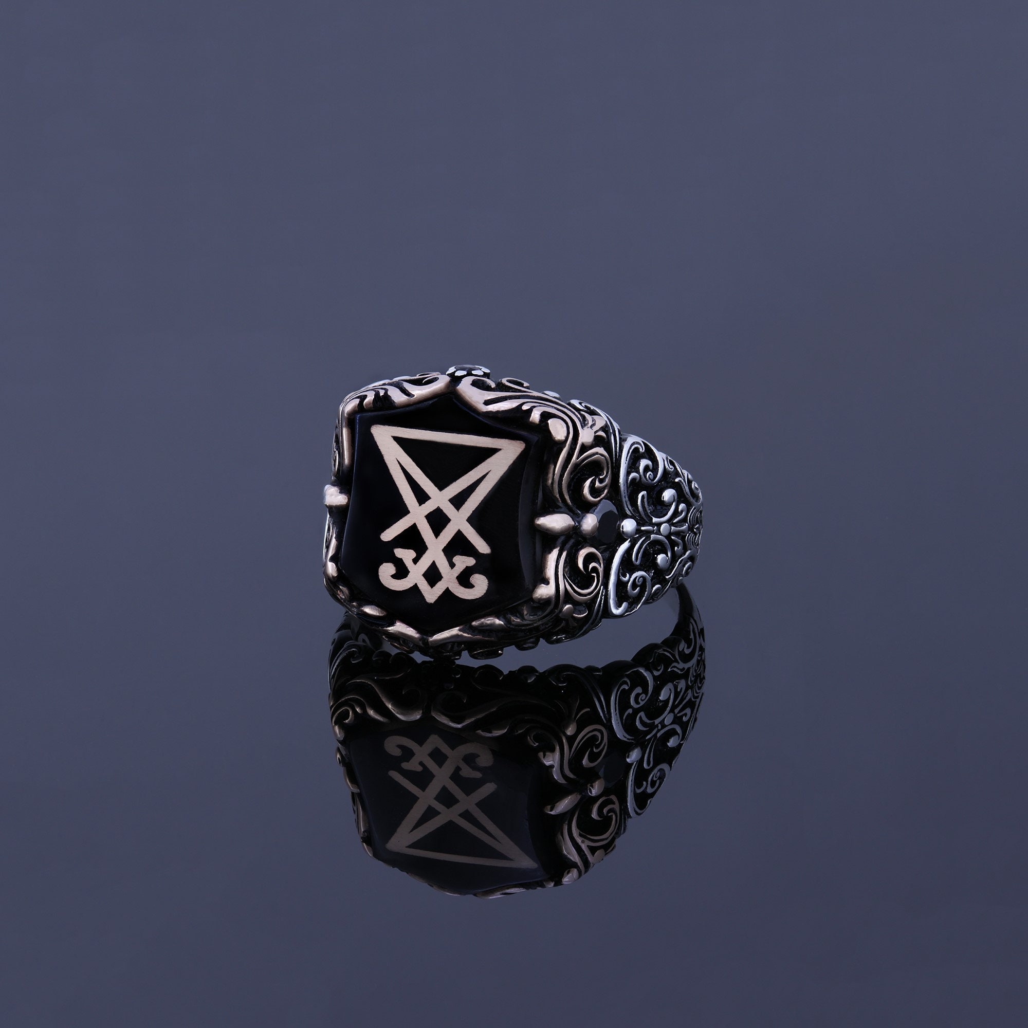 Unique Mens Sigil of Lucifer Ring for Men Silver Men Jewelry Satanist ...
