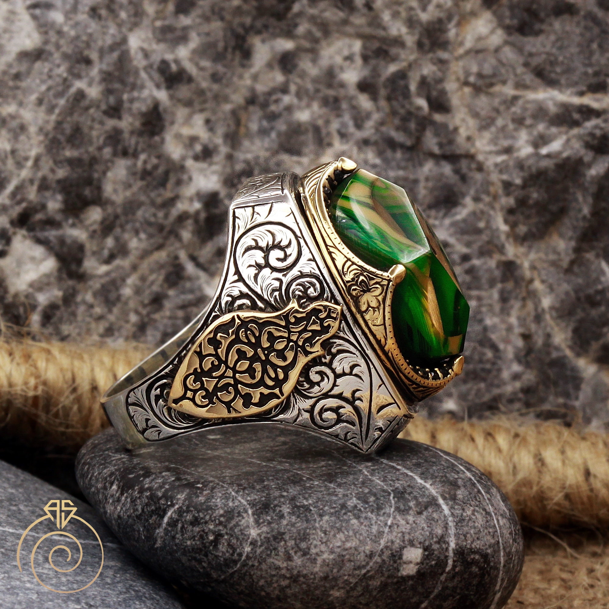 Mens Arabic Calligraphy Ring Antique Amber Stone Jewelry | Etsy