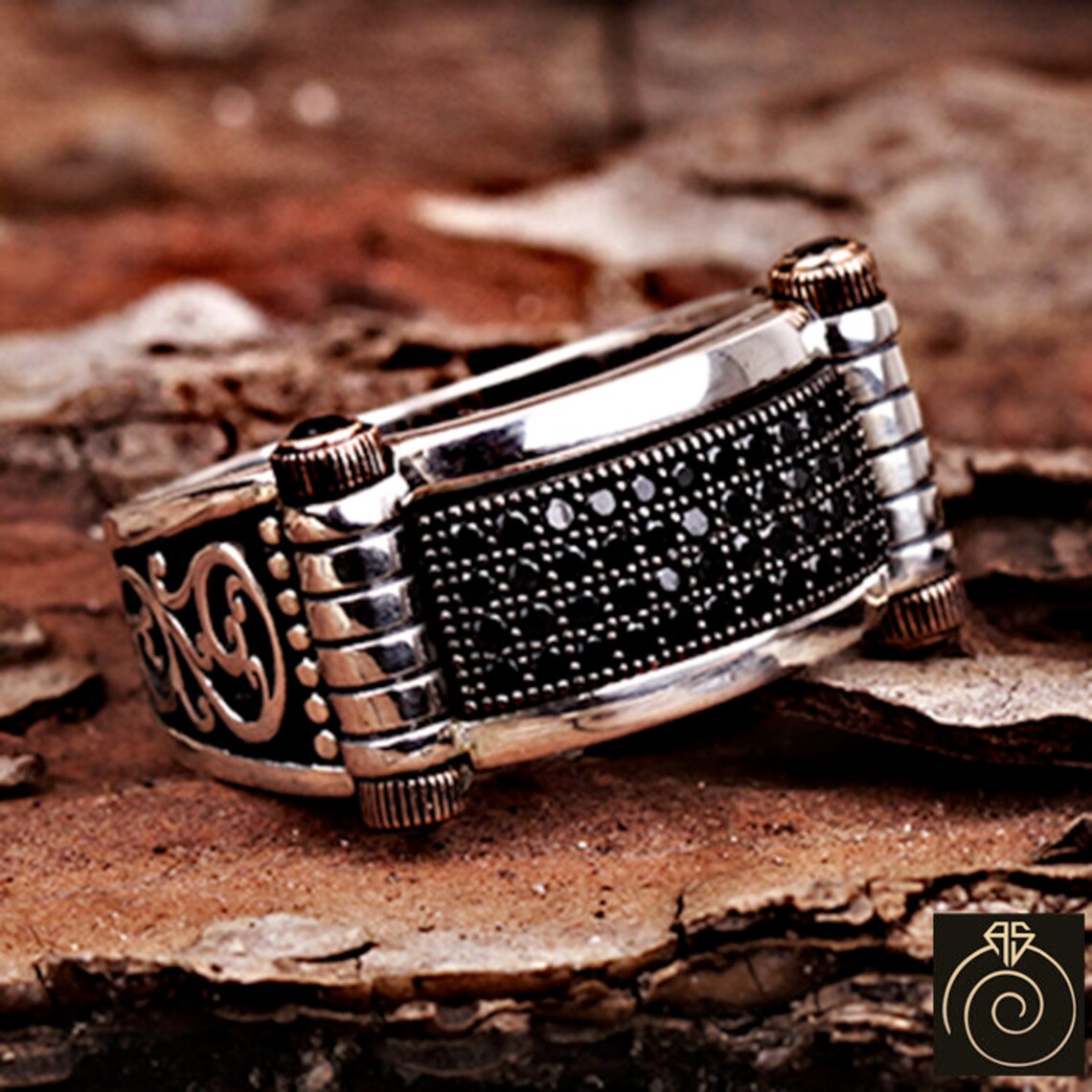 Unique Mens Ring Engagement Ring for Men Black Man Jewelry Mens ...