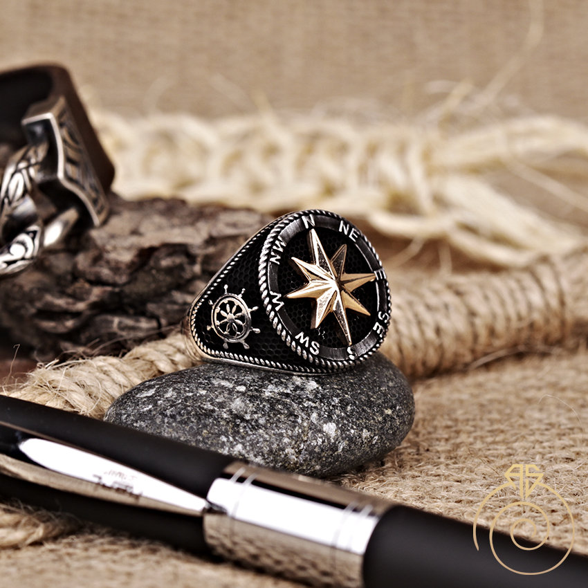 Mens Compass Ring Anchor Ring Men Navy Jewellery Sailor | Etsy