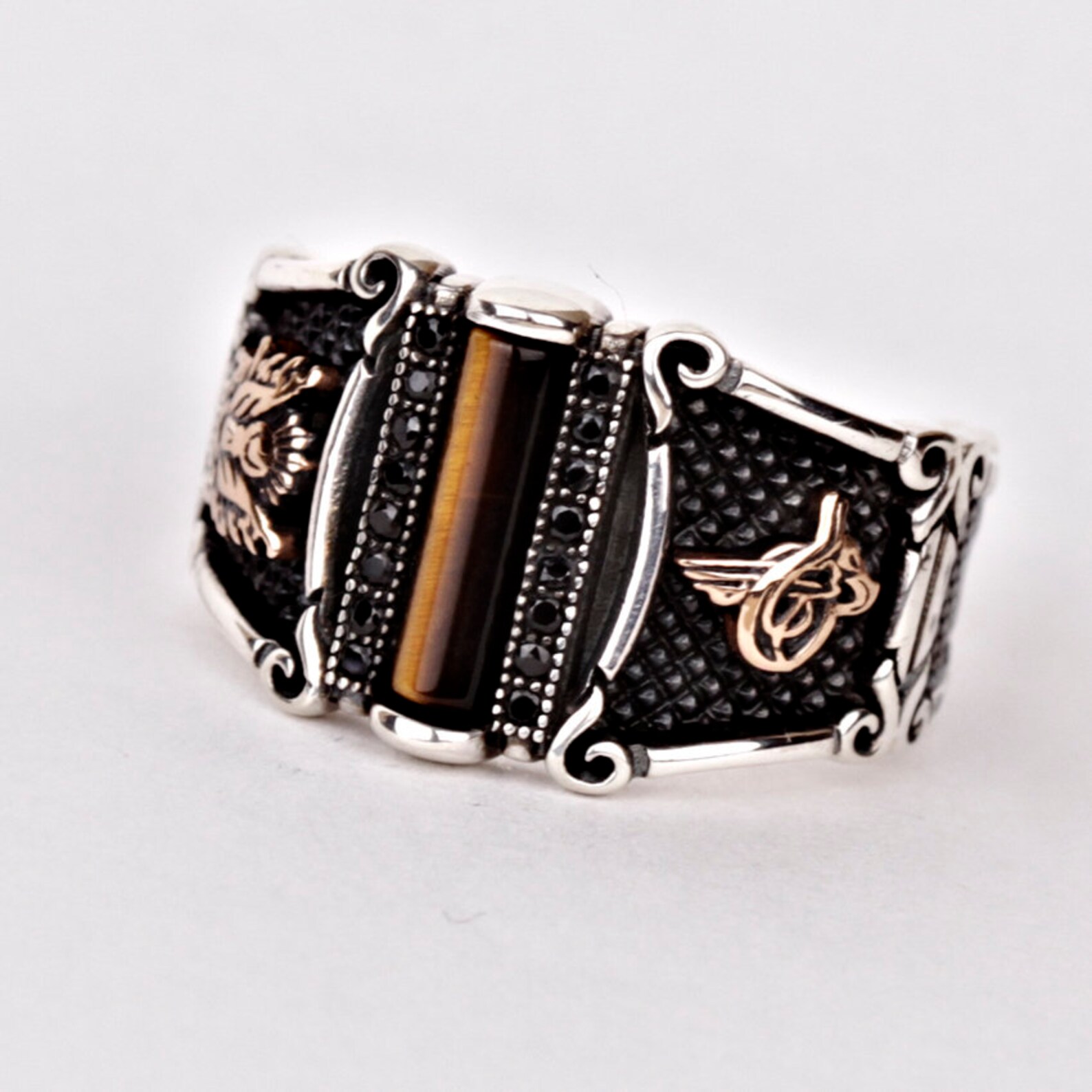 Unique Men's Gemstone Ring Vintage Brown Natural Stone | Etsy