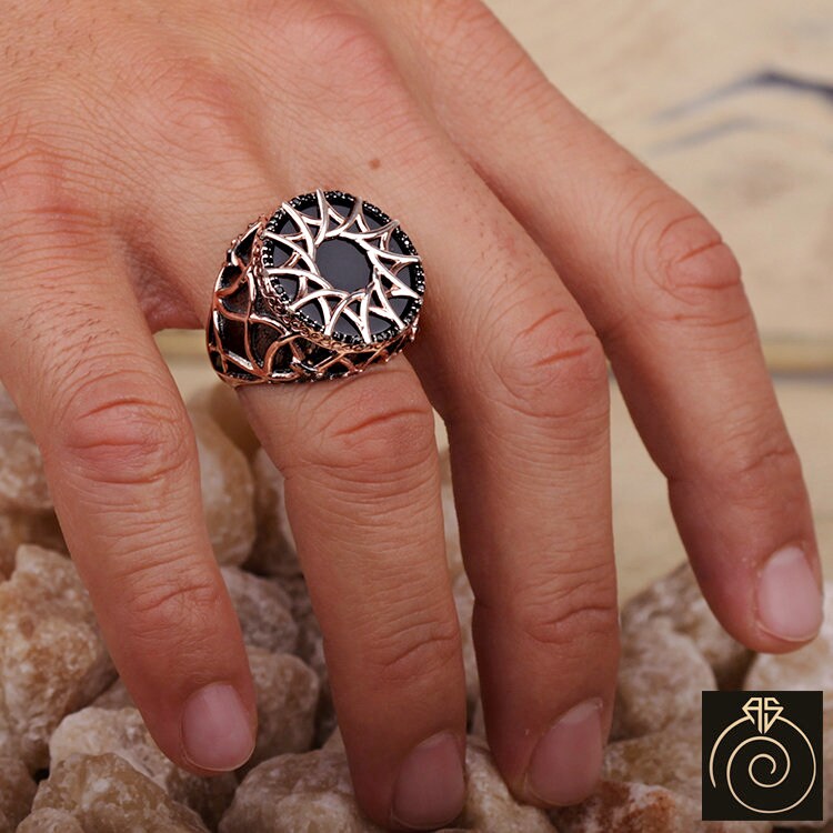 Sultan Seal Ring Men Onyx Gemstone Unique Silver Historical Evil Eye ...