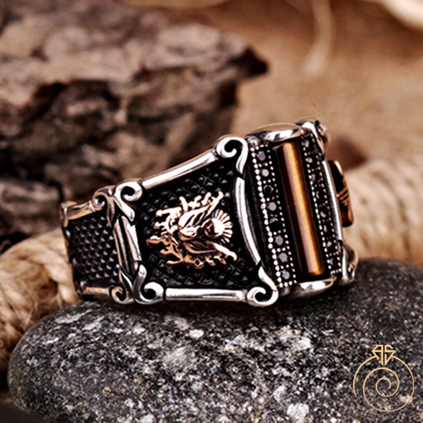 Unique Men's Gemstone Ring Vintage Brown Natural Stone | Etsy