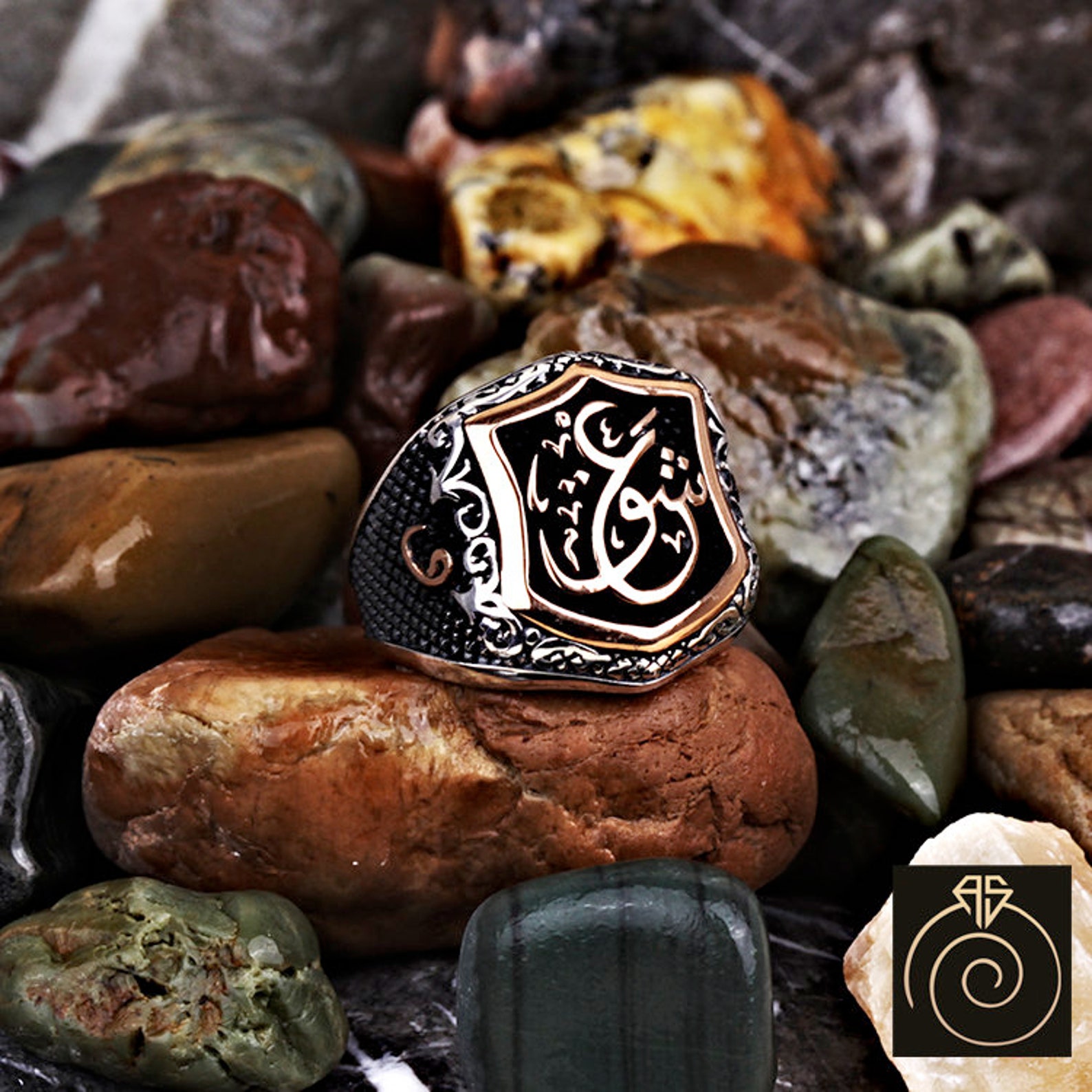 Islamic Calligraphy Rings Mens Rings Engraved Arabic Waw | Etsy